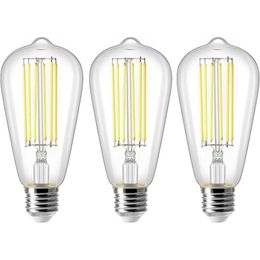 8W E27 ST64 LED-Glühbirne, Vintage-Edison-Glühlampe, 80W-Äquivalent, Kaltweiß 6500K, 800LM, Retro-Dekolampe, nicht dimmbar, 3er-Pack