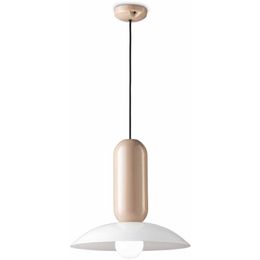 Licht-Erlebnisse - Pendelleuchte Keramik E27 ø 40 cm rund Creme Sandgrau Retro Keramiklampe