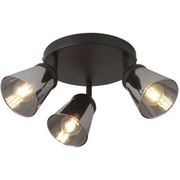 Licht-Erlebnisse Deckenstrahler Metall Rauchglas verstellbar d: 42 cm rund Schwarz matt Rauchgrau E14 3-flammig