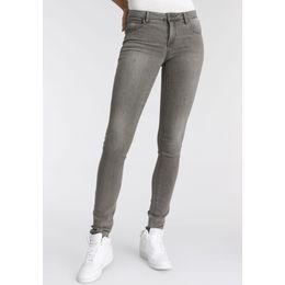 Skinny-fit-Jeans Arizona "Ultra-Stretch" Gr. 38, N-Gr, grau (grey, used) Damen Jeans extra-enger Beinverlauf, normale Leibhöhe, mit Eingrifftaschen