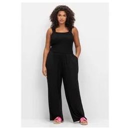 Jumpsuit sheego "Große Größen" Gr. 44, Normalgrößen, schwarz Damen Overalls mit Smok-Oberteil und weitem Bein