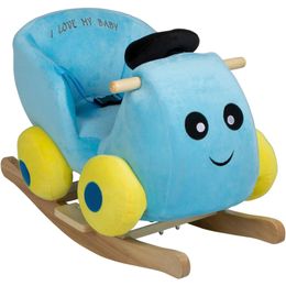 Schaukeltier BABYGO "Rocker Auto" Schaukeltiere blau Kinder mit Kufen und Griffen aus Birkenholz