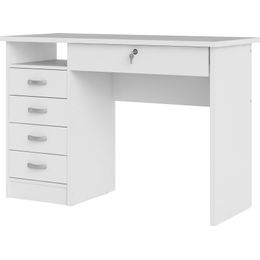 Schreibtisch Inosign "Function Plus, Arbeitstisch, Bürotisch" Tische Gr. B/H/T: 109,3cm x 75,6cm x 48,5cm, Mit breiten Metallgriffen, weiß mit 4 Schubladen, 1 offenes Fachbreite 110 cm