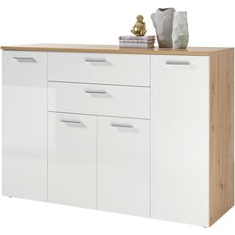 HBZ-MEBLE Kommode HBZ "Pablo weiß Glanz, BxHxT 152x106x50 cm" Sideboards Gr. B/H/T: 152 cm x 106 cm x 50 cm, 2 St., weiß (weiß, artisan eiche) Kommode mit 4 Türen, 2 Schubkästen, 5 Einlegeböden verstellbar