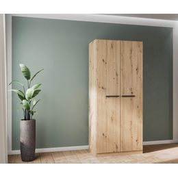 Drehtürenschrank Rauch "Kleiderschrank Schrank Garderobe Garderobenschrank Stauraumwunder MODI" Schränke Gr. B/H/T: 91 cm x 210 cm x 54 cm, Ohne Spiegel, braun (eiche artisan) inkl. Stoff-Organizer mit 6 Fächern optionaler Spiegel MADE IN GERMANY