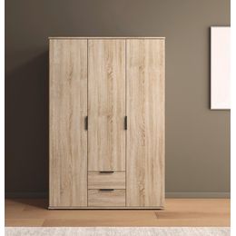 Drehtürenschrank Rauch "Kleiderschrank Schrank Garderobe Wäscheschrank ESSEA in 2 Breiten" Schränke Gr. B/H/T: 127 cm x 188 cm x 52 cm, 3 St., braun (eiche sonoma) mit 2 Schubladen, in schlichtem Design, moderne Griffe MADE IN GERMANY