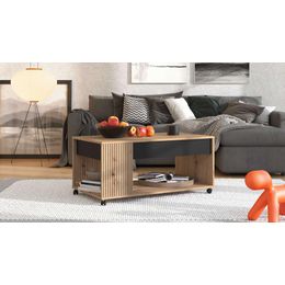 Couchtisch Home Affaire "Mayenne Kaffeetisch, 101 cm, rechteckig, modern design, mit rollen" Tische Gr. B/H/T: 101 cm x 46 cm x 55 cm, Artisan Eiche Stripes, braun (artisan eiche, artisan eiche) mit Schublade, dekorativen schwarzen Streifen, in Artisan Eiche