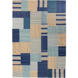 Teppich Kayoom "Radical 315" Teppiche Gr. B: 120 cm 1 St., 15 mm, L: 170 cm, blau (blau, multi) Handgewebter Jacquard Kilim, hochwertige Materialmischung.