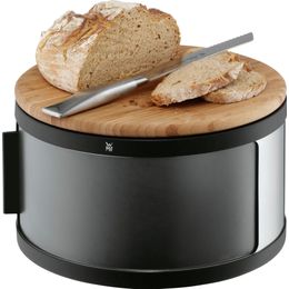 Brotkasten WMF Lebensmittelaufbewahrungsbehälter Gr. H: 18cm, grau (holzfarben, grau, silberfarben) mit Holzschneidebrett