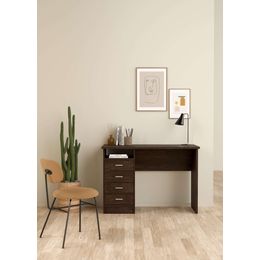 Schreibtisch Inosign "Funktion Plus, Arbeitstisch, Bürotisch" Tische Gr. B/H/T: 110 cm x 76 cm x 48,5 cm, braun (eiche gestreift dunkel) Computertisch mit 4 Schubladen und 1 offenen Fach, Breite 110 cm