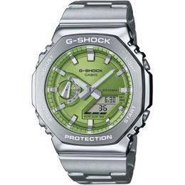 Chronograph Casio G-SHOCK Armbanduhren silberfarben-grün, grau Herren Quarzuhr, Armbanduhr, Herrenuhr, Edelstahlarmband, Stoppfunktion