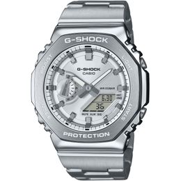 Chronograph Casio G-SHOCK Armbanduhren edelstahlfarben-silberfarben, grau Herren Quarzuhr, Armbanduhr, Herrenuhr, Edelstahlarmband, Stoppfunktion