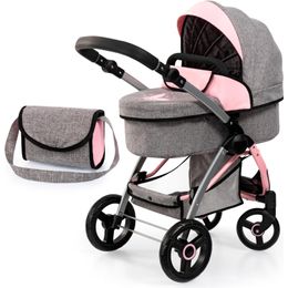 Kombi-Puppenwagen BAYER "City Max grau/rosa" Puppenwagen rosa (grau, schmetterling) Kinder mit Wickeltasche