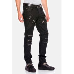 Cipo & Baxx Straight-Jeans CIPO & BAXX "Jeans" Gr. 29, Länge 32, schwarz (black) Herren Jeans mit coolen Reißverschlussapplikationen, CD567