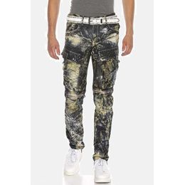 Cipo & Baxx Regular-fit-Jeans CIPO & BAXX "Jeans", Herren, Gr. 30, L&auml;nge 32, schwarz (schwarz, gelb), 98% Baumwolle, 2% Elasthan, bedruckt, Basic, regular fit lang, Jeans, in Regular Fit, CD-494