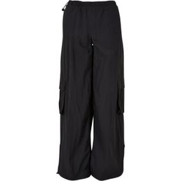 Stoffhose Urban Classics "Urban Classics Damen Ladies Wide Crinkle Nylon Cargo Pants" Gr. L, US-Größen, schwarz Damen Hosen