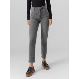 Véro Moda Mom-Jeans VERO MODA "VMLINDA HR MOM JEANS GU214 GA NOOS", Damen, Gr. 30, Länge 30, blau (medium grau denim), Denim/Jeans, Obermaterial: 99% Baumwolle, 1% Elasthan, unifarben, modisch, Jeans