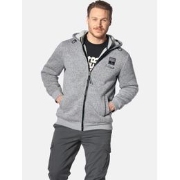 Funktions-Kapuzensweatjacke Jan Vanderstorm "Strickfleecejacke NORVID" Gr. XXXL, grau (grau melange) Herren Sweatjacken