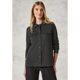 Sweatjacke Cecil, Damen, Gr. L42, grau (deep charcoal grau), Sweatware, 70% Polyester, 27% Viskose, 3% Elasthan, gestreift, Casual, normal normal, ohne Ausschnitt, Bündchen, Sweatjacken, mit Brusttaschen