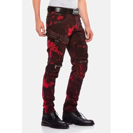 Cipo & Baxx Straight-Jeans CIPO & BAXX "Jeans" Gr. 30, Länge 34, rot (burgundy) Herren Jeans mit Biker- und Punk-Elementen, CD558