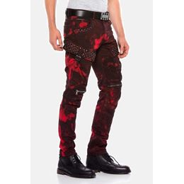 Cipo & Baxx Straight-Jeans CIPO & BAXX "Jeans", Herren, Gr. 31, L&auml;nge 34, rot (burgundy), 98% Baumwolle, 2% Elasthan, bedruckt, Basic, figurumspielend lang, Jeans Straight-Jeans, mit Biker- und Punk-Elementen, CD558
