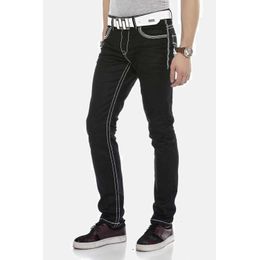 Cipo & Baxx Gerade Jeans CIPO & BAXX "Jeans" Gr. 30, Länge 32, schwarz (black) Herren Jeans mit farblich abgehobenen Nähten, CD553