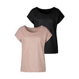 Kurzarmshirt Vivance "mit silbrigen Glitzerpünktchen" Gr. 32/34, rosegold (rose, schwarz) Damen Shirts aus weicher Baumwoll-Qualität