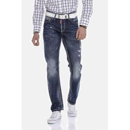 Cipo & Baxx Regular-fit-Jeans CIPO & BAXX "DENIM", Herren, Gr. 33, L&auml;nge 32, blau, 100% Baumwolle, unifarben, regular fit lang, Jeans, bequeme Jeans mit stylischen Used-Elementen, CD606