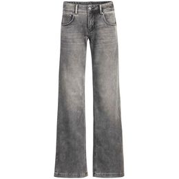 Bootcut-Jeans Herrlicher "Edna Organic Denim Brushed" Gr. 26, Länge 34, grau (rhino) Damen Jeans mit markanten Taschenabnähern hinten