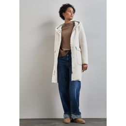 Langmantel Street One, Damen, Gr. 42, beige (snow cream), Stoff, 100% Polyester, unifarben, casual, gerade hüftbedeckend, ohne Ausschnitt, Langarm Bündchen, Mäntel, mit aufgenähten Taschen