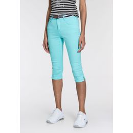 Caprijeans Kangaroos "CAPRI-JEANS mit Gürtel", Damen, Gr. 32, N-Gr, grün (mint), Denim/Jeans, Obermaterial: 36% Baumwolle, 36% Viskose, 26% Polyester, 2% Elasthan, Basic, skinny fit 3/4-Länge, Jeans 5-Pocket-Jeans, Skinny Fit, mit Schlitz, normale Leibhöhe