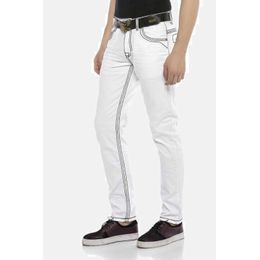 Cipo & Baxx Regular-fit-Jeans CIPO & BAXX "DENIM" Gr. 33, Länge 34, weiß, Herren, 98% Baumwolle;2% Elasthan, unifarben, Jeans, bequeme Jeans mit auffälligen Kontrastnähten, CD601