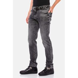 Cipo & Baxx Slim-fit-Jeans CIPO & BAXX "Jeans", Herren, Gr. 31, Länge 32, schwarz, 98% Baumwolle 2% Elasthan, unifarben, casual, slim fit lang, Jeans, mit Allover-Gitter-Musterung, CD543