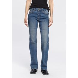 Bootcut-Jeans Arizona "Bund mit seitlichem Gummizugeinsatz" Gr. 46, N-Gr, blau (blue, used) Damen Jeans hohe Leibhöhe, Bootcut, mit Stretch, klassischer 5-Pocket-Style Bestseller