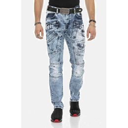 Cipo & Baxx Regular-fit-Jeans CIPO & BAXX "DENIM" Gr. 33, Länge 32, blau, Herren, 98% Baumwolle;2% Elasthan, unifarben, Jeans, bequeme Jeans mit coolen Ziernahtelementen, CD598