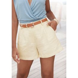 Webshorts Lascana, Damen, Gr. 34, N-Gr, beige (creme), Web, Obermaterial: 90% Viskose, 10% Polyester, unifarben, modisch, figurumspielend, Hosen, mit Bundfalten, kurze Stoffhose mit Taschen, elegant