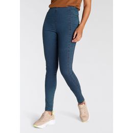 Jeansjeggings Arizona, Damen, Gr. 36, N-Gr, blau (blau washed), Denim/Jeans, Obermaterial: 63% Baumwolle, 32% Polyester, 5% Elasthan, Basic, skinny fit lang, Jeans, extra-eng geschnittene Beinform, hohe Leibhöhe