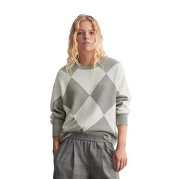 Marc O'Polo Rundhalspullover MARC O'POLO DENIM Gr. M, offwhite_multi_01 Damen Pullover mit modischem Rautenmuster