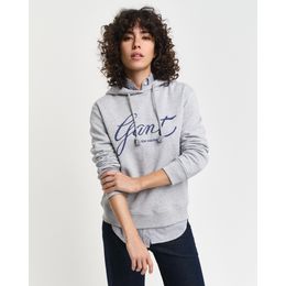 Kapuzensweatshirt Gant "REG SCRIPT HOODIE" Gr. L, grau (light grey melange) Damen Sweatshirts