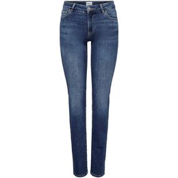 Straight-Jeans Only "ONLALICIA REG STRT DNM DOT879", Damen, Gr. 27, Länge 32, blau (medium blau denim), Denim/Jeans, Obermaterial: 93% Baumwolle, 5% Elastomultiester, 2% Elasthan, Abriebeffekte, casual, Jeans