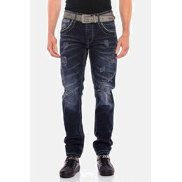 Cipo & Baxx Regular-fit-Jeans CIPO & BAXX "Jeans" Gr. 30, Länge 32, blau (darkblue) Herren Jeans mit lässigen Destroyed-Elementen, CD539