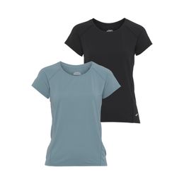 Funktionsshirt FAYN SPORTS "Double Pack Essential" Gr. 36, blau (schwarz, eisblau) Damen Shirts Kurzarm, Rundhalsausschnitt, aus Polyester und Elasthan