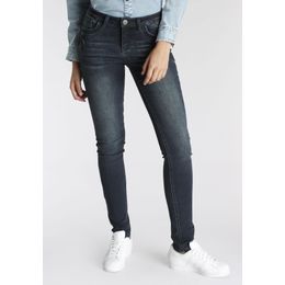 Skinny-fit-Jeans Arizona Gr. 46, N-Gr, blau (dark blue used) Damen Jeans extra-enger Beinschnitt, Used-Look-Waschung, normale Leibhöhe