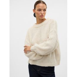 Véro Moda Rundhalspullover VERO MODA "VMFENG LS O-NECK PULLOVER GA BOO" Gr. L (40), beige (birch detail:with snow white) Damen Pullover