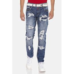 Cipo & Baxx Straight-Jeans CIPO & BAXX "DENIM", Herren, Gr. 32, L&auml;nge 32, blau, 100% Baumwolle, unifarben, figurumspielend lang, Jeans Straight-Jeans, bequeme Jeans im angesagten Destroyed-Look, CD644