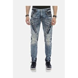 Cipo & Baxx Straight-Jeans CIPO & BAXX "DENIM", Herren, Gr. 38, L&auml;nge 32, blau, 98% Baumwolle, 2% Elasthan, unifarben, figurumspielend lang, Jeans Straight-Jeans, Straight Fit-Jeans im l&auml;ssigen Biker-Look, CD590
