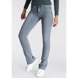 Bootcut-Jeans Arizona "Ultra Soft" Gr. 38, N-Gr, blau (bleached) Damen Jeans elastische Passform, ausgestellte Beinform, hohe Leibhöhe