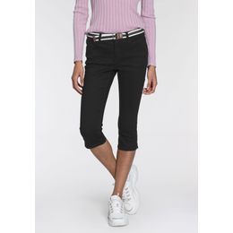 Caprijeans Kangaroos "CAPRI-JEANS mit Gürtel" Gr. 32, N-Gr, schwarz (black) Damen Jeans 5-Pocket-Jeans Skinny Fit, mit Schlitz, normale Leibhöhe