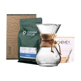 Coffee Circle Filterkaffee Spezialisten Set, Chemex Kaffeekaraffe + 250 g Kaffee, gemahlen, nussig-schokoladiger Geschmack, inklusive Papierfilter