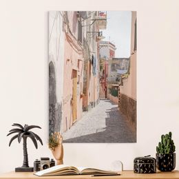 Bilderwelten Leinwandbild Vintage Kunstdruck rosa - Stra&szlig;e in Procida - Retro XXL Wohnzimmer Schlafzimmer
